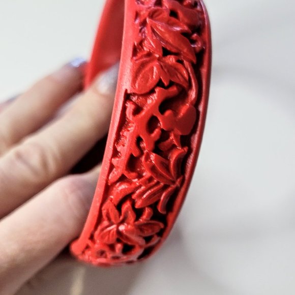 Vintage | Jewelry | Vtg Authenticated Chinese Carved Cinnabar Bangle ...